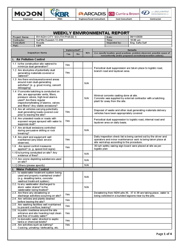 Weekly Environmental Report: Riyadh City South Phase 5 | PDF ...
