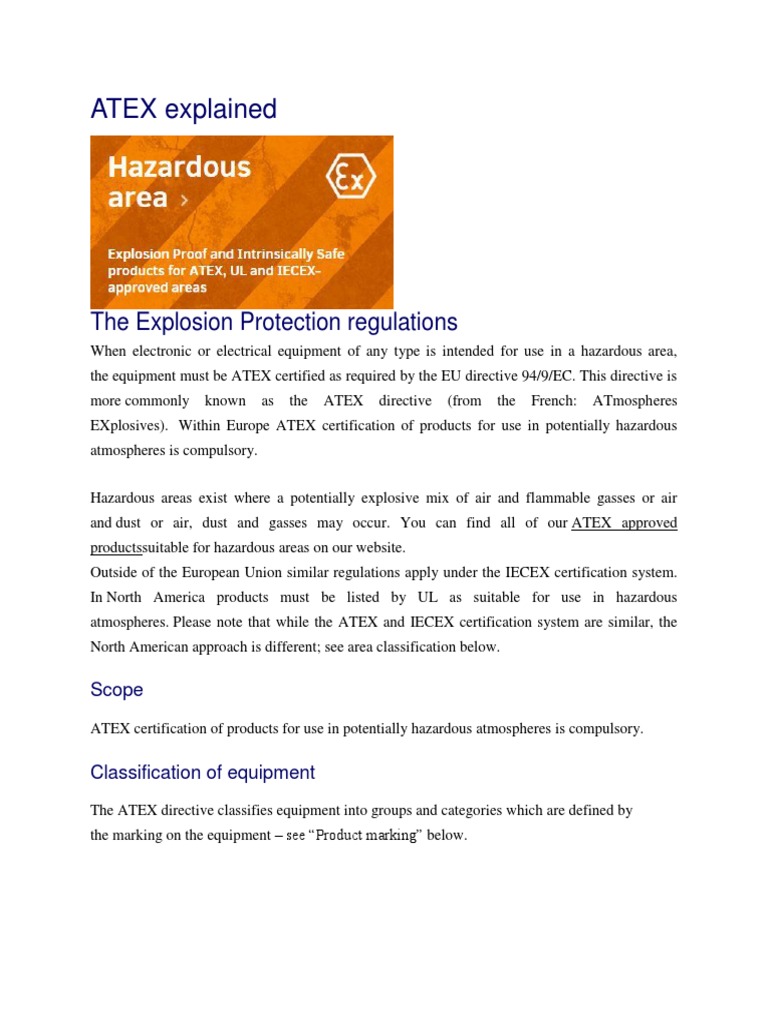 ATEX Explained: The Explosion Protection Regulations | PDF | Safety ...