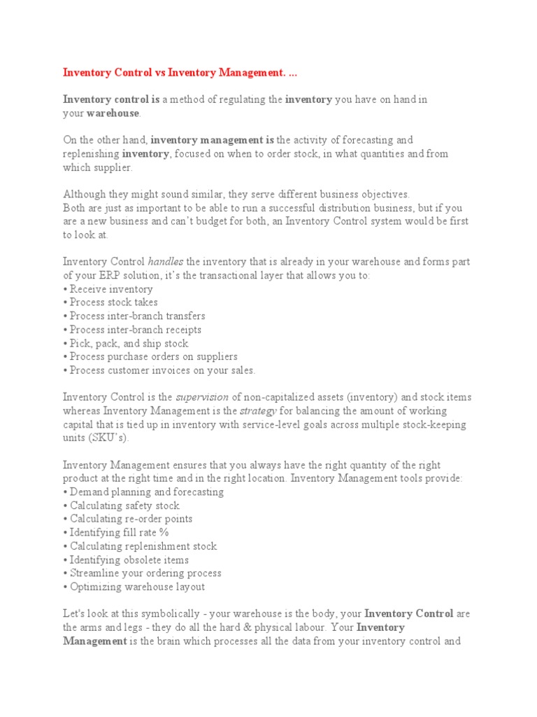 Inventory Management vs. Inventory Control | PDF | Inventory | Barcode