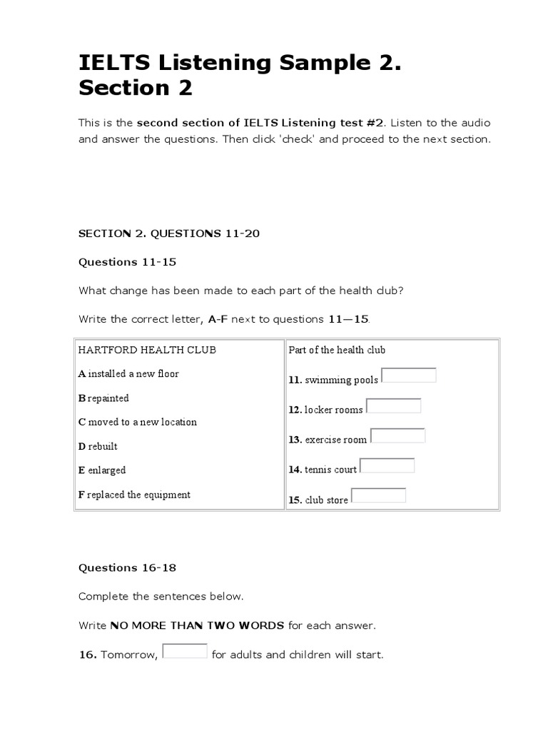 IELTS Listening Test 2: Section 2 Guide | PDF | Sports & Recreation