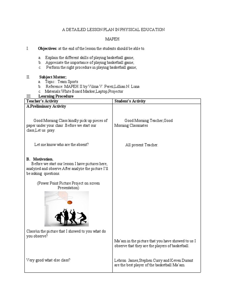 A Detailed Lesson Plan in Physical Education | PDF | Games Of Physical ...