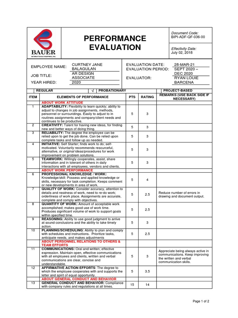 3rd Month - Performance Evaluation Format - Curtney Balagulan ...