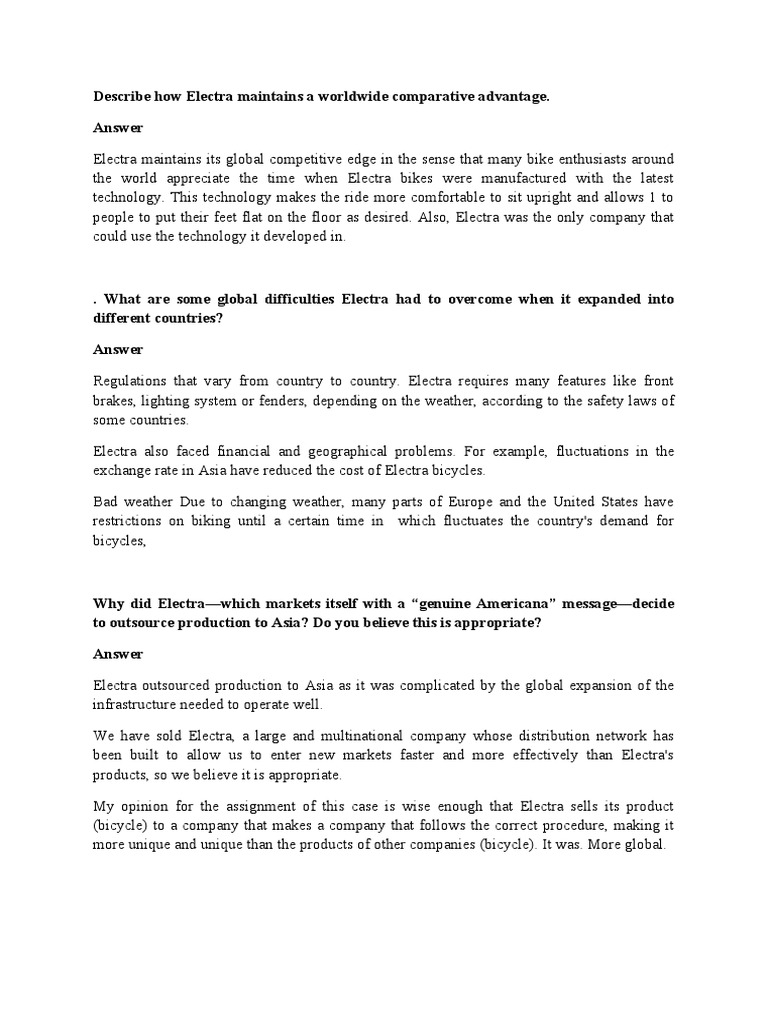 Describe How Electra Maintains A Worldwide Comparative Advantage | PDF
