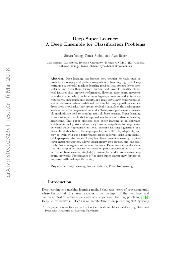 Deep Super Learner: A Deep Ensemble For Classification Problems | PDF | Deep Learning | Machine ...