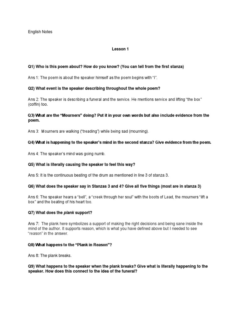 Analysis of "I Felt a Funeral" Poem | PDF | Funeral