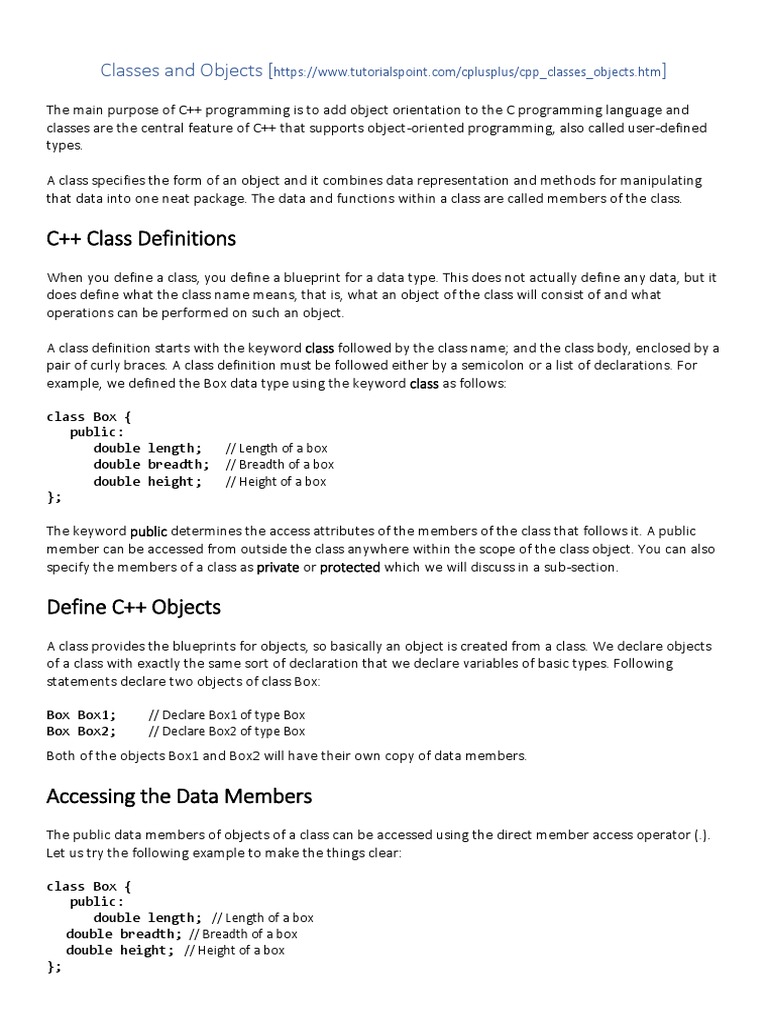 Classes and Objects Part 1 | PDF | Class (Computer Programming ...