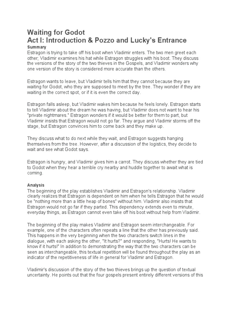 Waiting For Godot Act I: Introduction & Pozzo and Lucky's Entrance | PDF