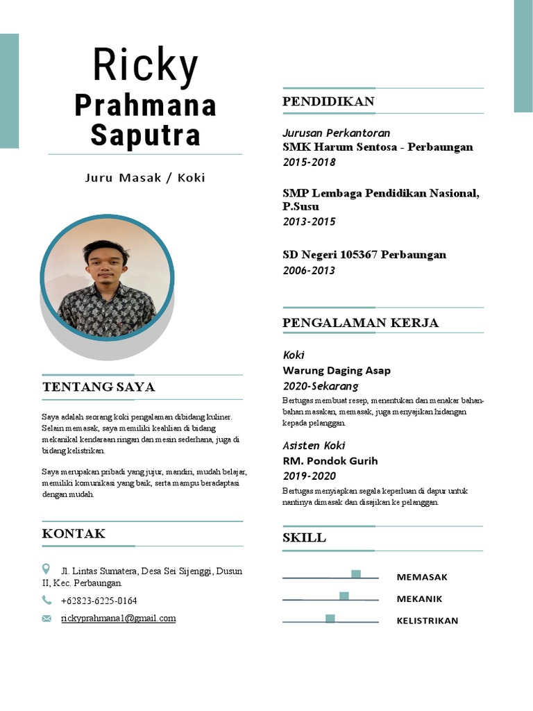 CV Koki Berpengalaman dan Terampil | PDF