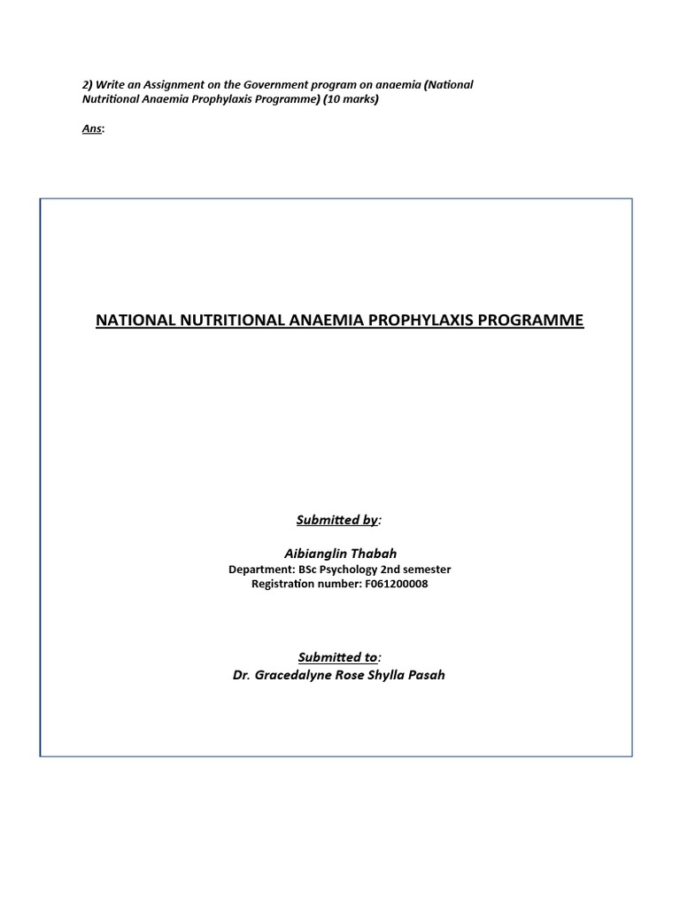 National Nutritional Anaemia Prophylaxis Programme | PDF | Anemia ...