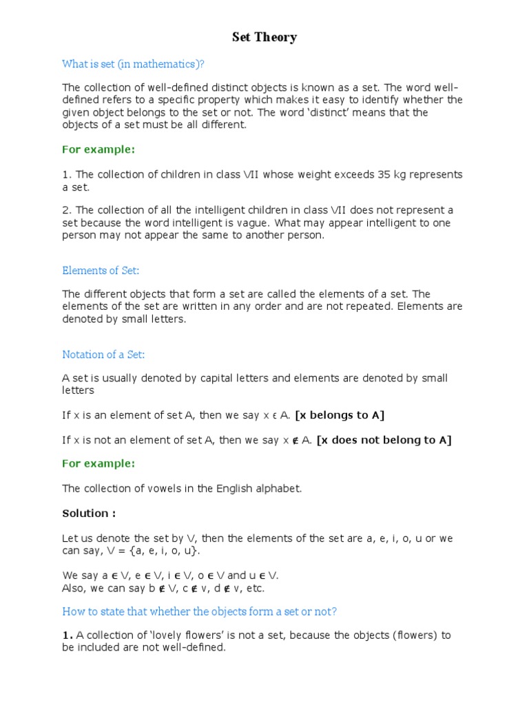 Set Theory: What Is Set (In Mathematics) ? | PDF | Set (Mathematics ...