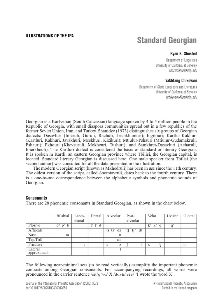 Standard Georgian: Illustrations of The Ipa | PDF | Vowel | Consonant