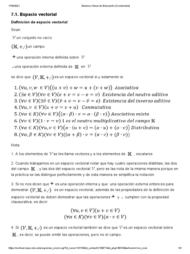 Tema 7 - Espacios Vectoriales 1 | PDF | Espacio vectorial | Vector Euclidiano