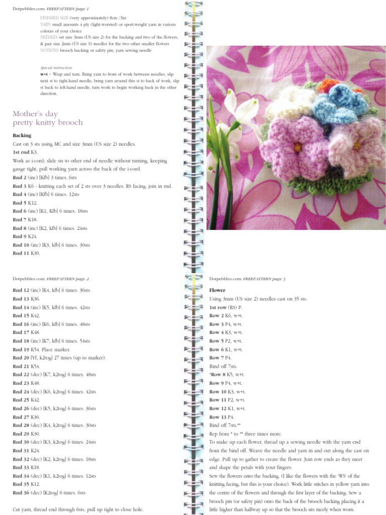 Mother's Day Free Brooch Knitting Pattern | PDF | Knitting | Yarn