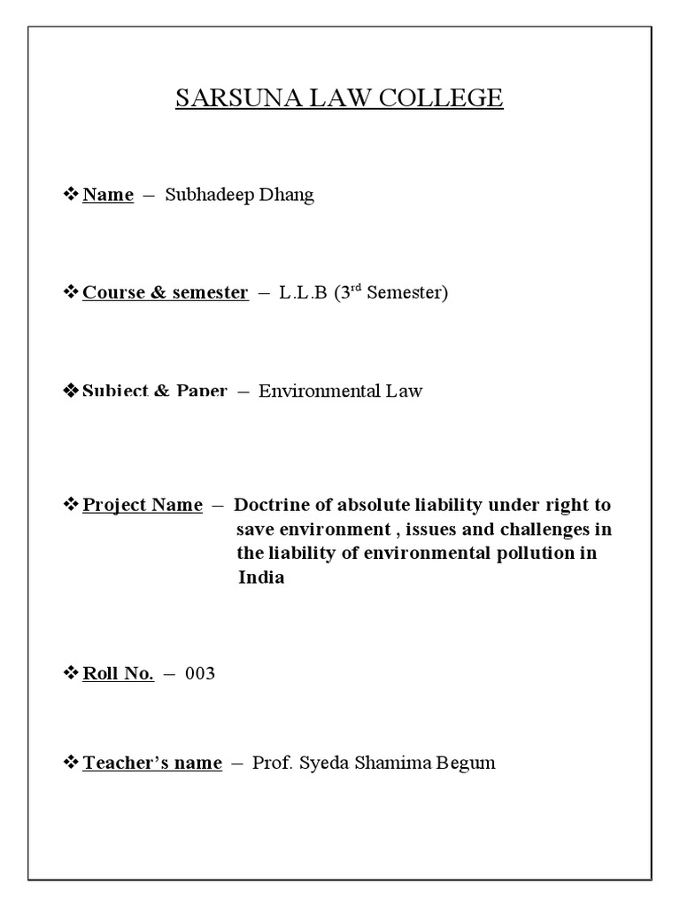 Doctrine of Absolute Liability Under Right To Save Environment | PDF ...