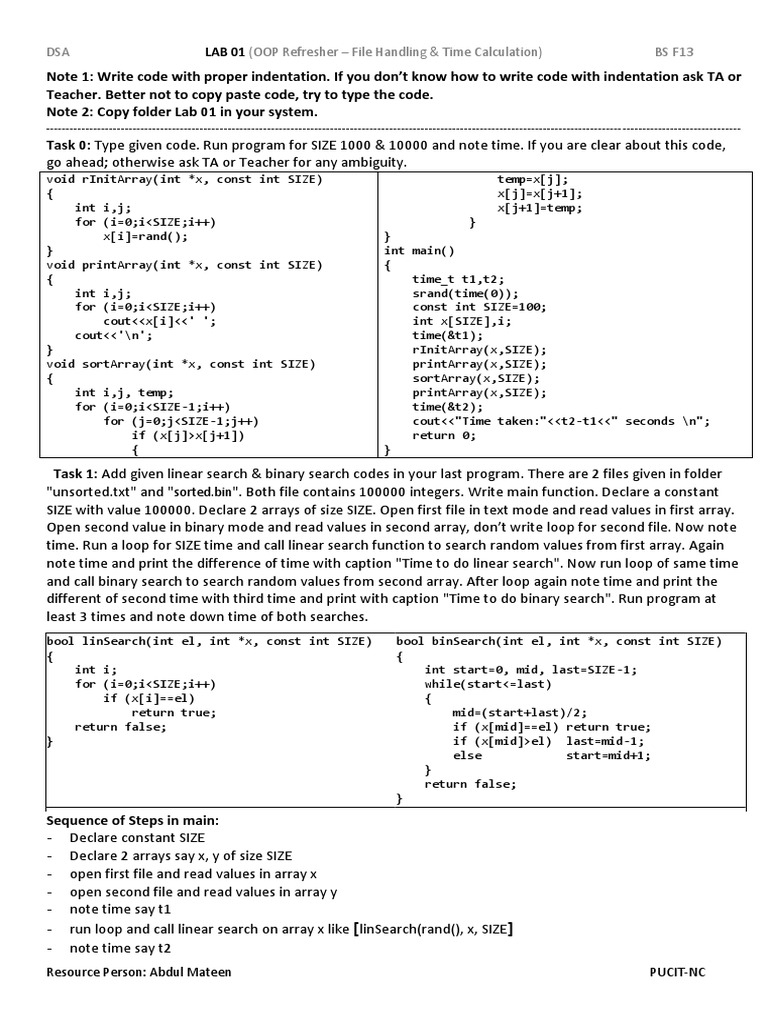 DSA (OOP Refresher - File Handling & Time Calculation) BS F13 | PDF | Array Data Structure ...