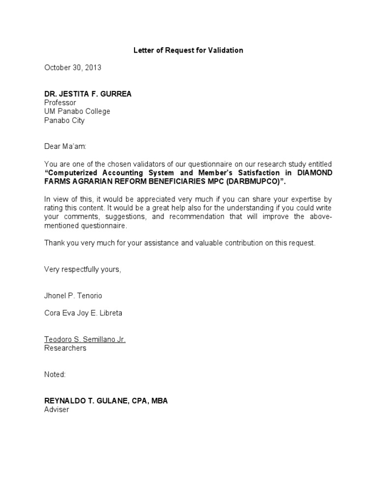 Letter of Request For Validation | PDF | Science