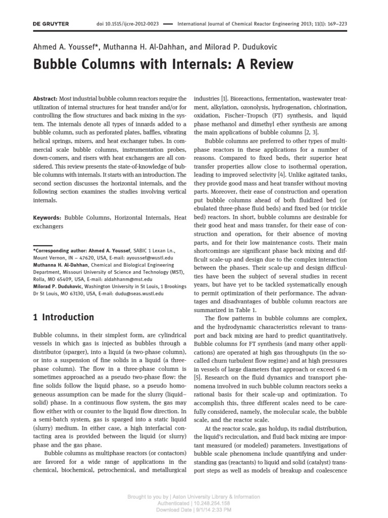 34.bubble Column | PDF | Fluid Dynamics | Heat Transfer