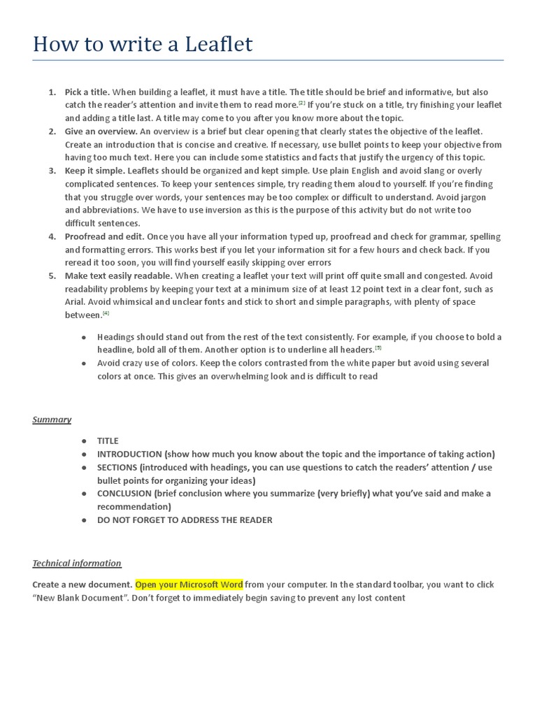 How To Write A Leaflet PDF Proofreading Written Communication