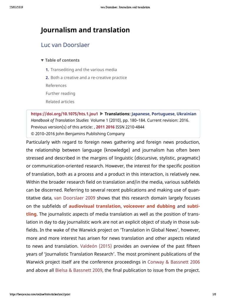 Van Doorslaer - Journalism and Translation | PDF | News | Translations