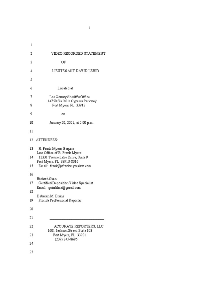 Video Recorded Statement of Lieutenant David Lebid | PDF | Detective ...