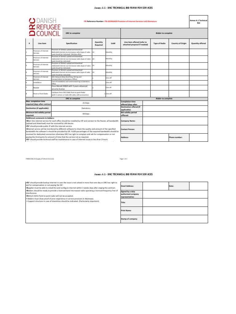Annex A.1-Technical Bid Form 2 | PDF | Internet Service Provider ...