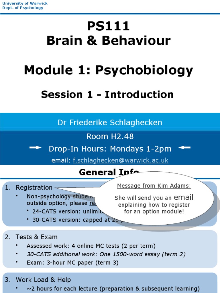PS111 Brain & Behaviour Module 1: Psychobiology: Session 1 ...