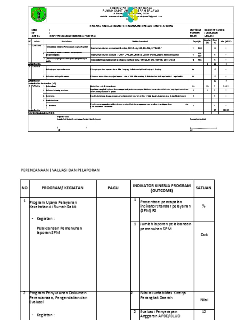 Form Kinerja Subag PEP | PDF