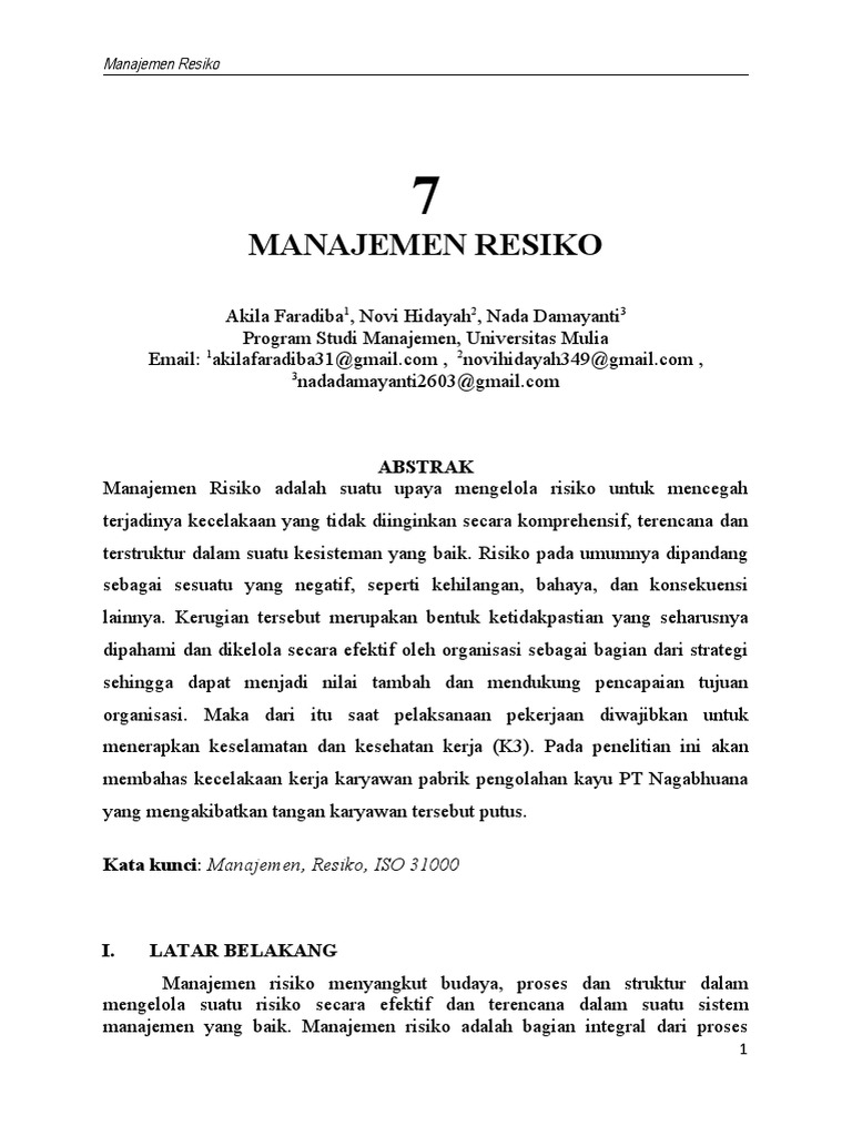 Template Manajemen Resiko Pdf