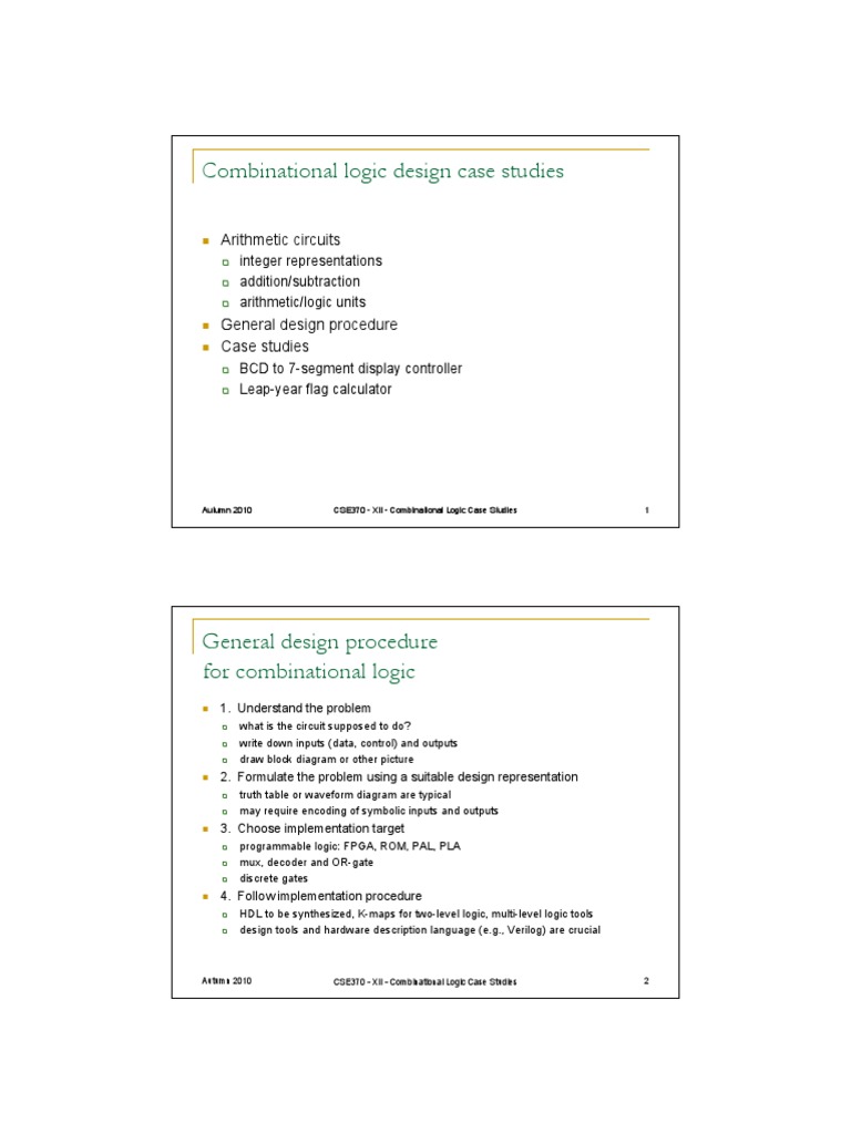 Combinational Logic Design Case Studies: Arithmetic Circuits | PDF | Logic Synthesis | Hardware ...