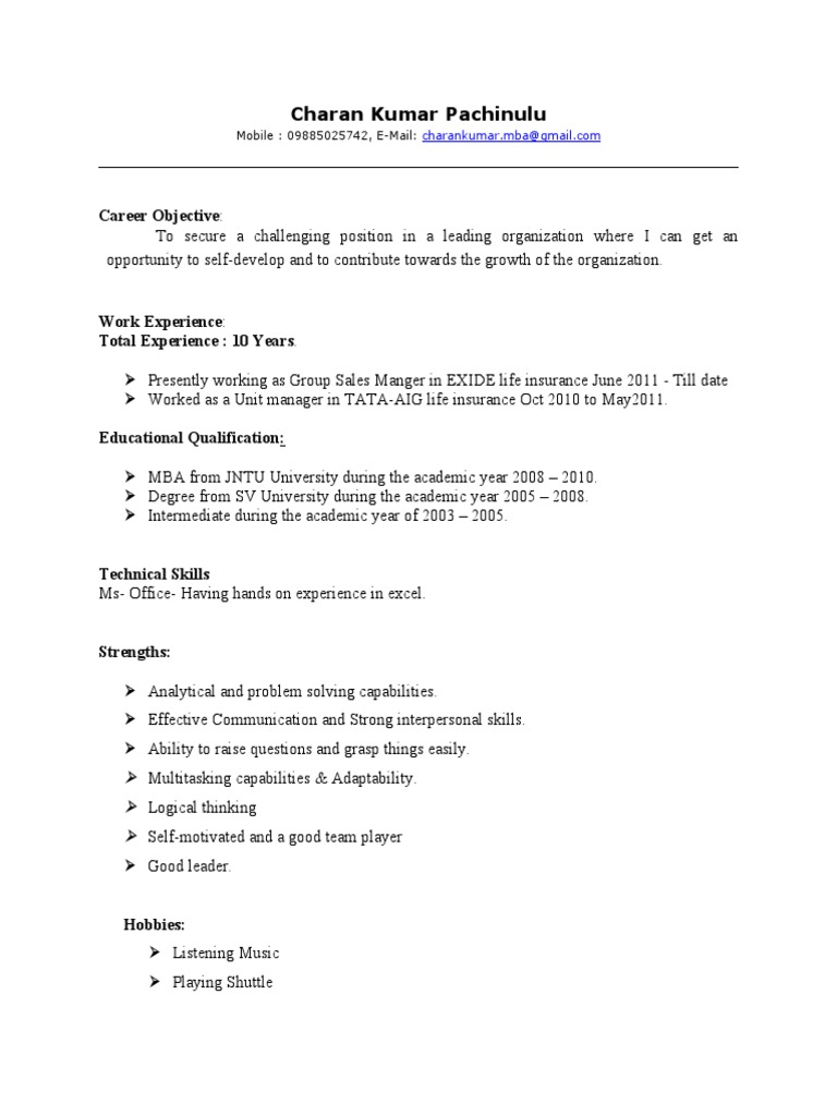 Charan Kumar Pachinulu: Career Objective | PDF