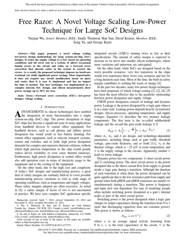 Free Razor: A Novel Voltage Scaling Low-Power Technique For Large Soc Designs | PDF | Electrical ...