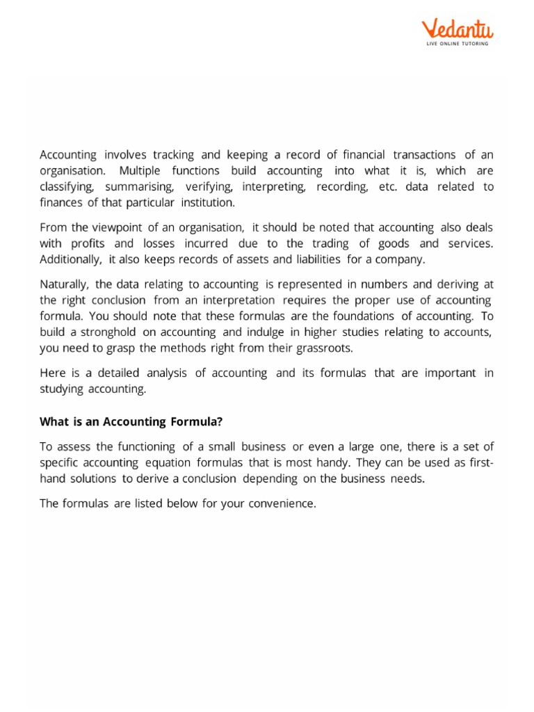 List of Important Basic Accounting Formulas | PDF