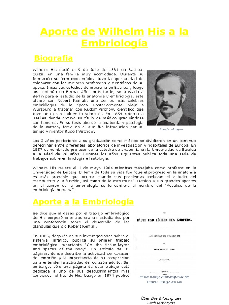 Aportes de Wilhelm His a la Embriología | PDF | Embrión | Zoología