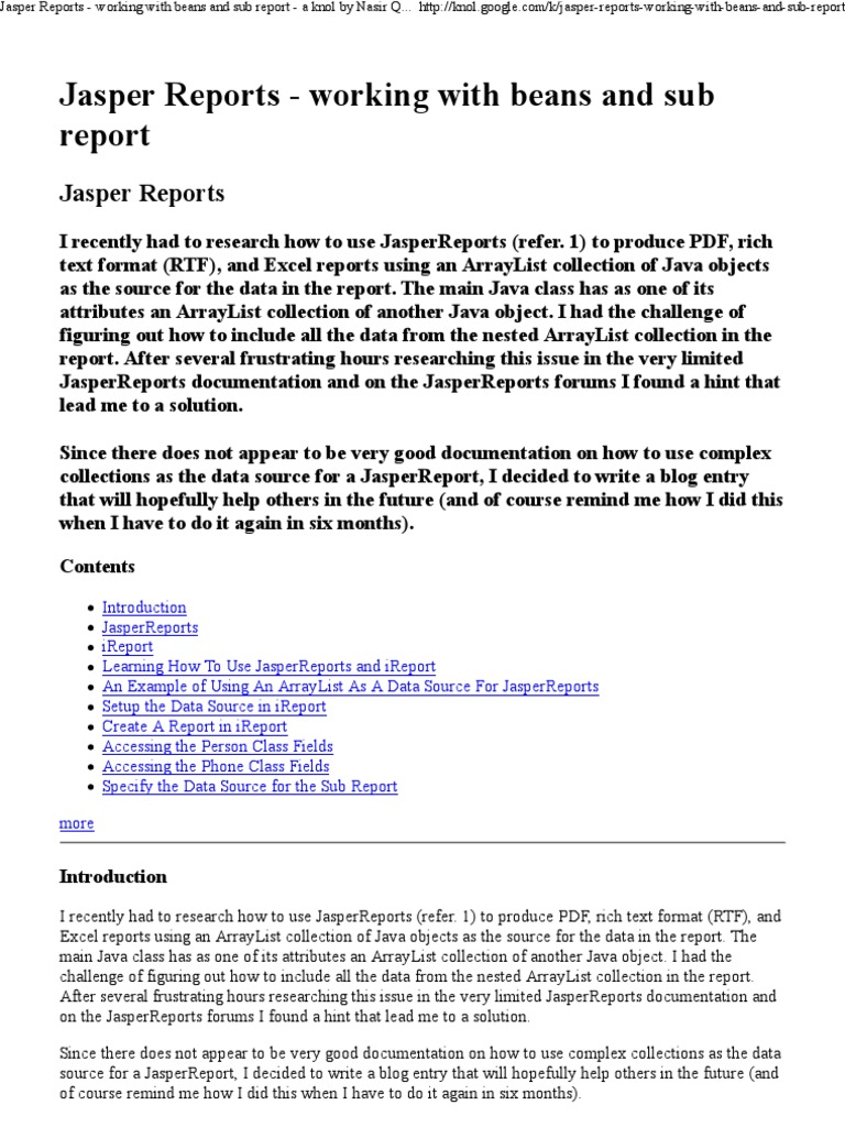 JasperReports: Using JavaBeans & Subreports | PDF | Computer File | Class (Computer Programming)