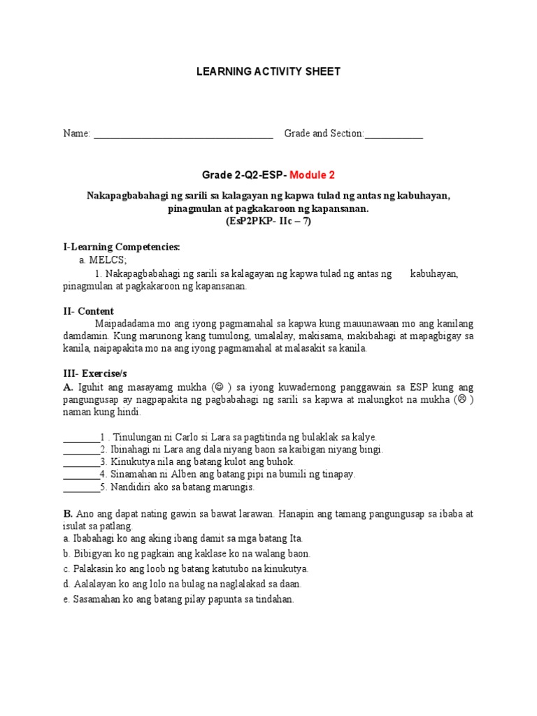 Learning Activity sheet-LAS - ESP 2 - Q2 | PDF