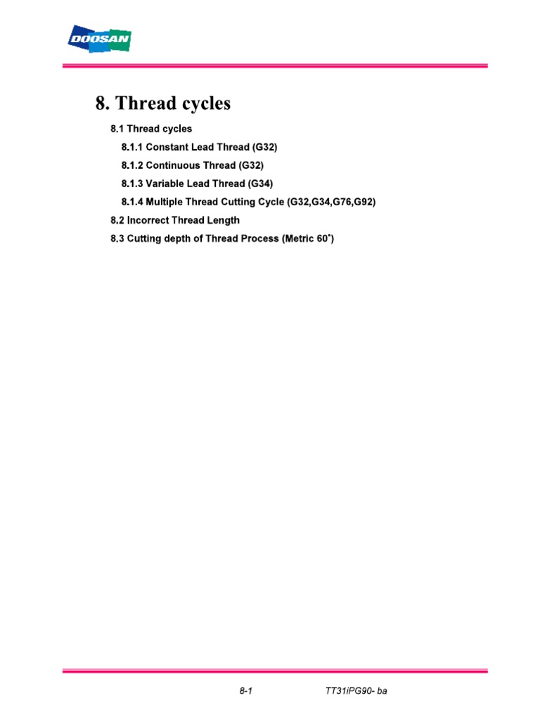 Doosan Lathe Programming, Threading Cycles | PDF