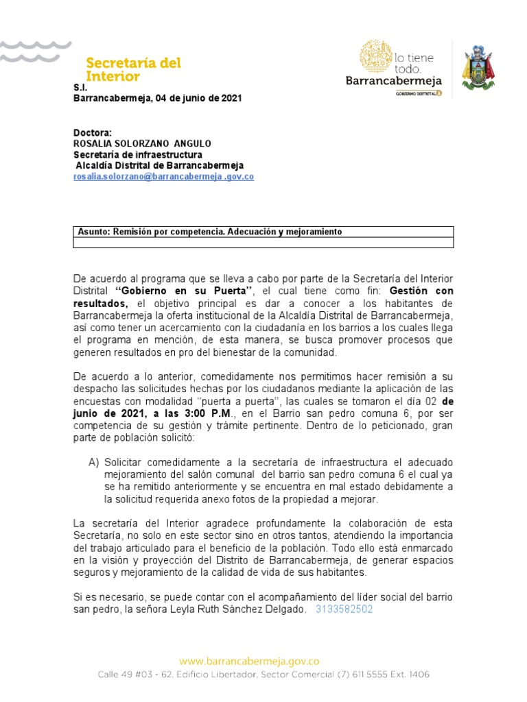 Solicitud Secretaria de Infraestructura | PDF | Gobierno