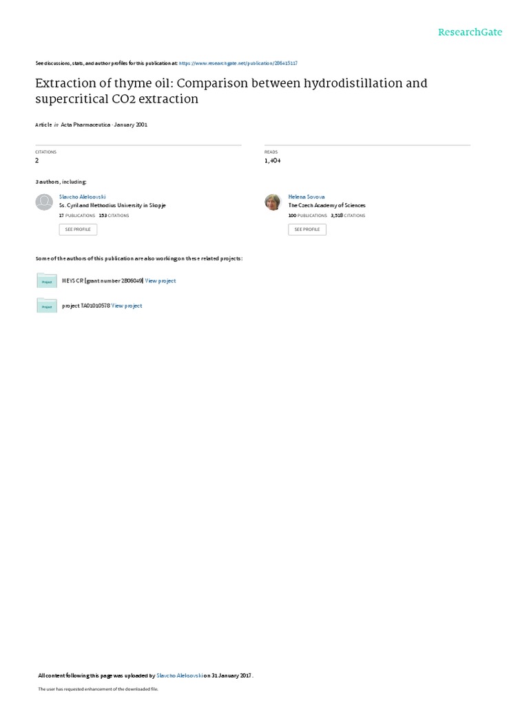 Thyme Oil Extraction Methods Compared | PDF | Supercritical Fluid ...