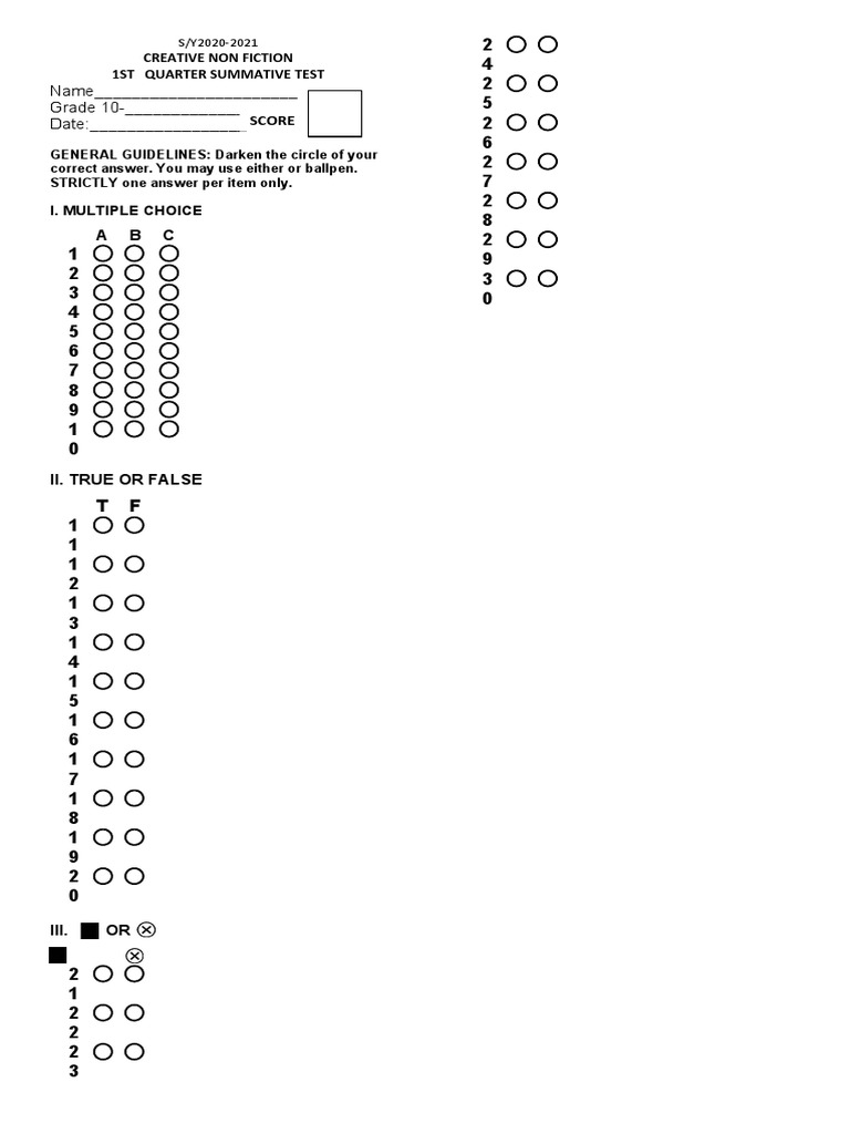 Grade 10 Creative Non-Fiction Test | PDF