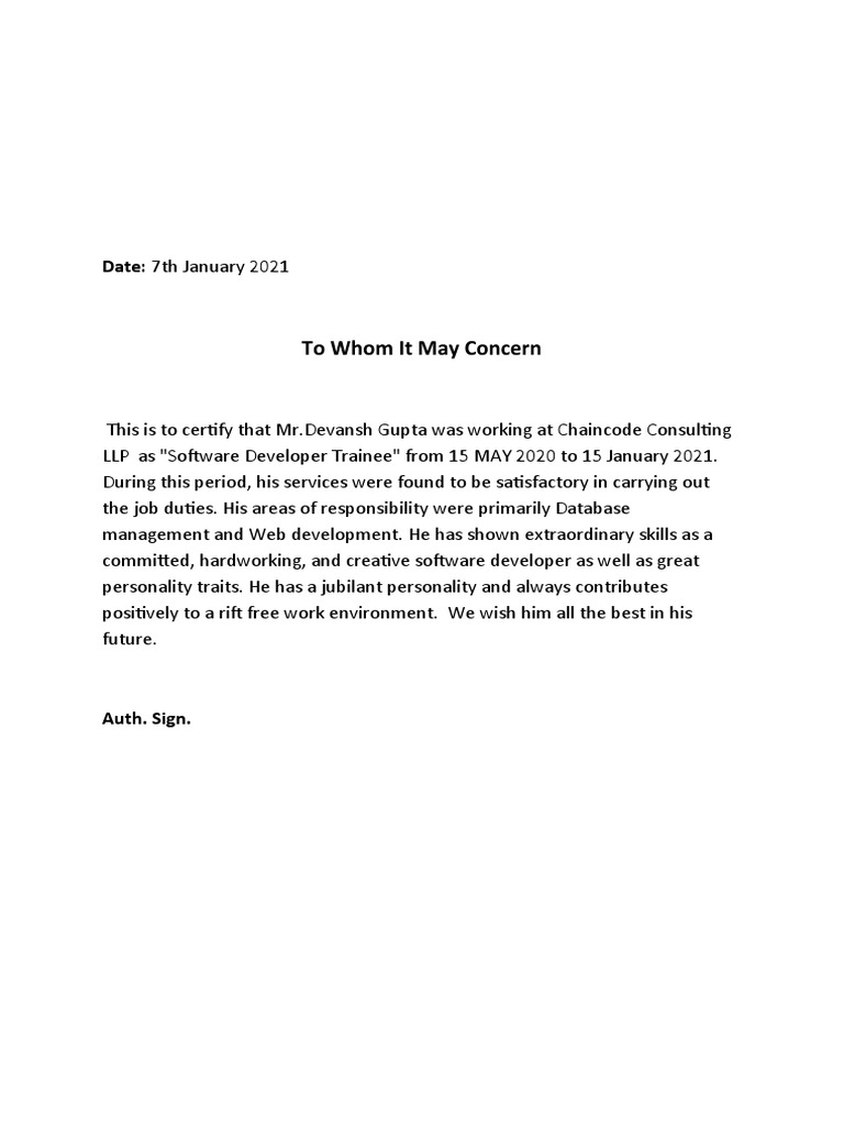 Employment Certificate for Devansh Gupta | PDF | Computers