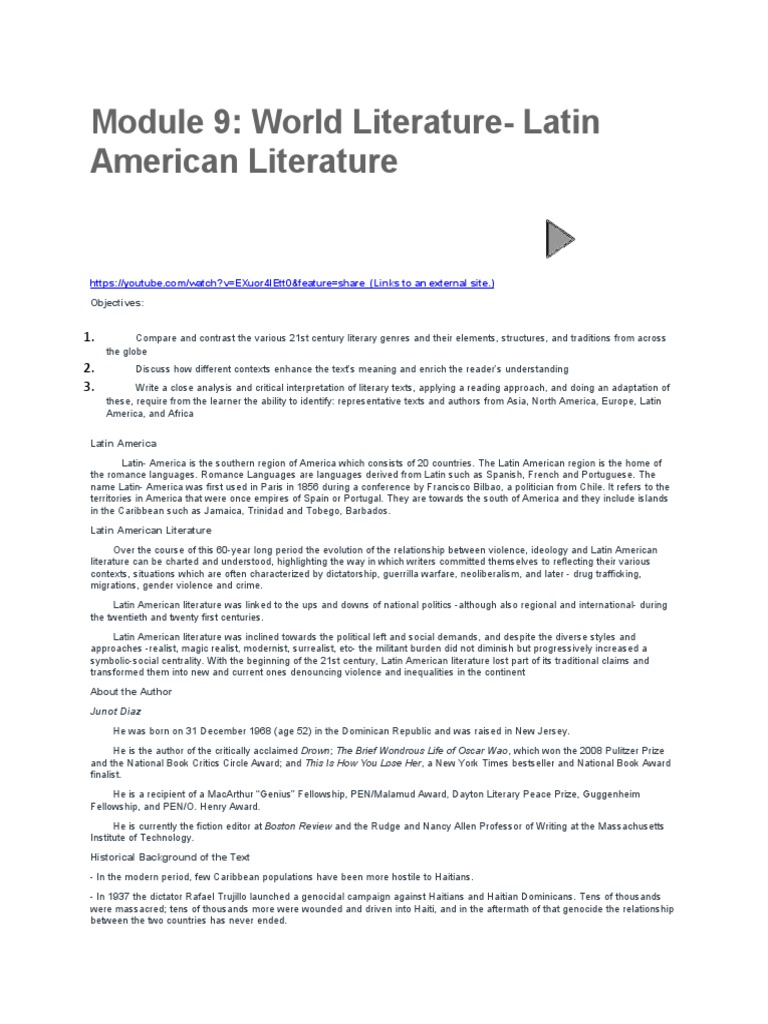 Module 9: World Literature-Latin American Literature: (Links To An ...