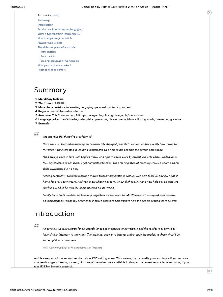 Cambridge (FCE) - How To Write An Article - Teacher Phill | PDF ...