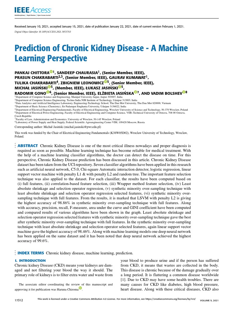 Prediction of Chronic Kidney Disease - A Machine Learning Perspective ...