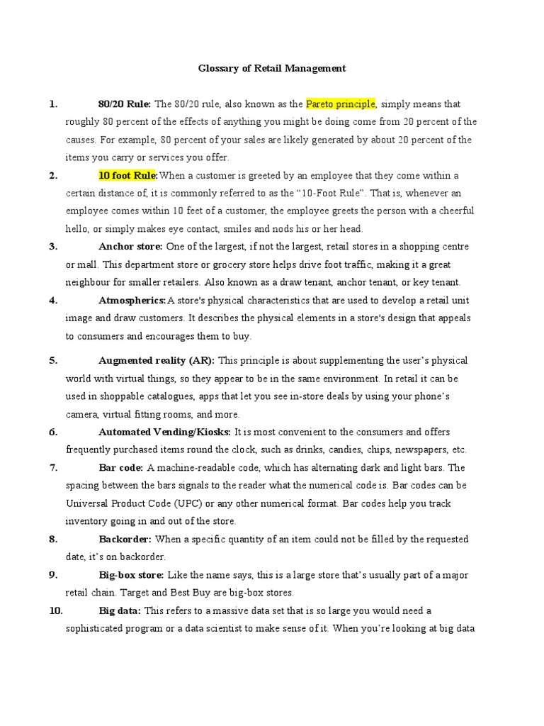 Retail Management Terminology Glossary | PDF | Point Of Sale | Retail