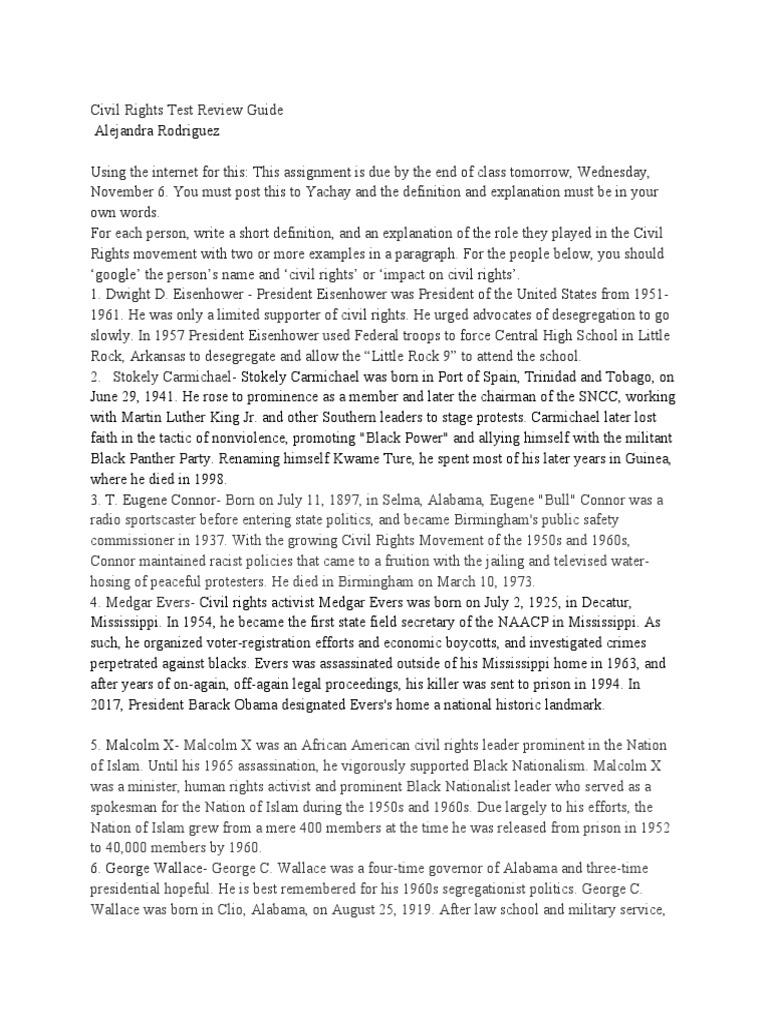 Civil Rights Test Review Guide | PDF | United Farm Workers | Rosa Parks