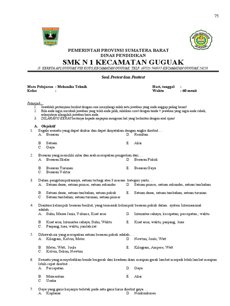 Soal Pretest Dan Postest 30 | PDF