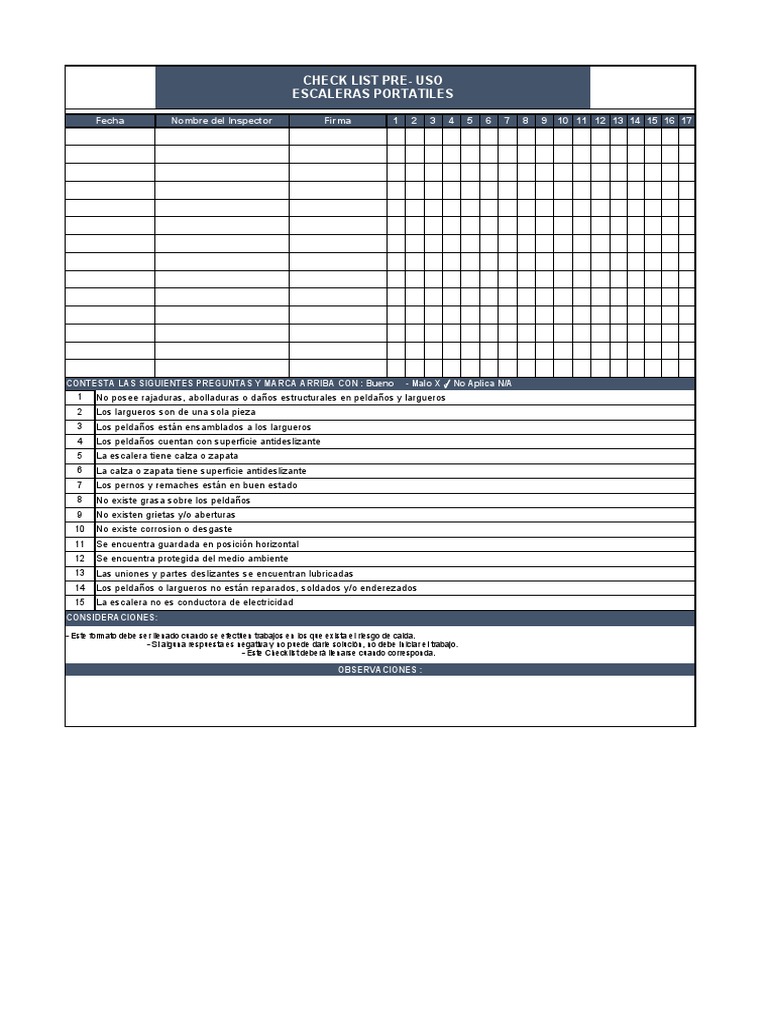 Checklist Preuso Escaleras Portatiles | PDF