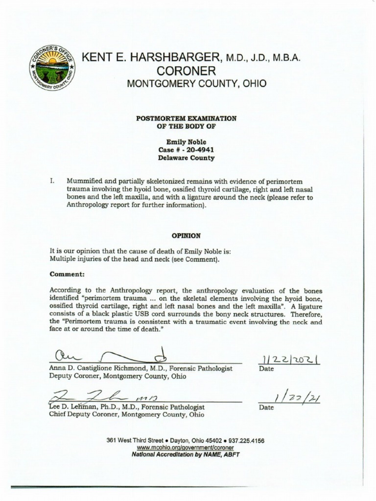 Emily Noble Autopsy Report | PDF