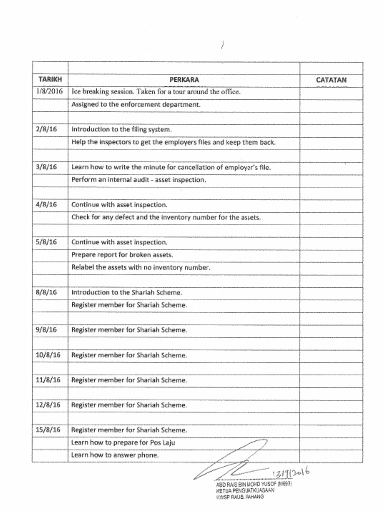 Log Book Aug - Syafiq Yazid KWSP Raub | PDF