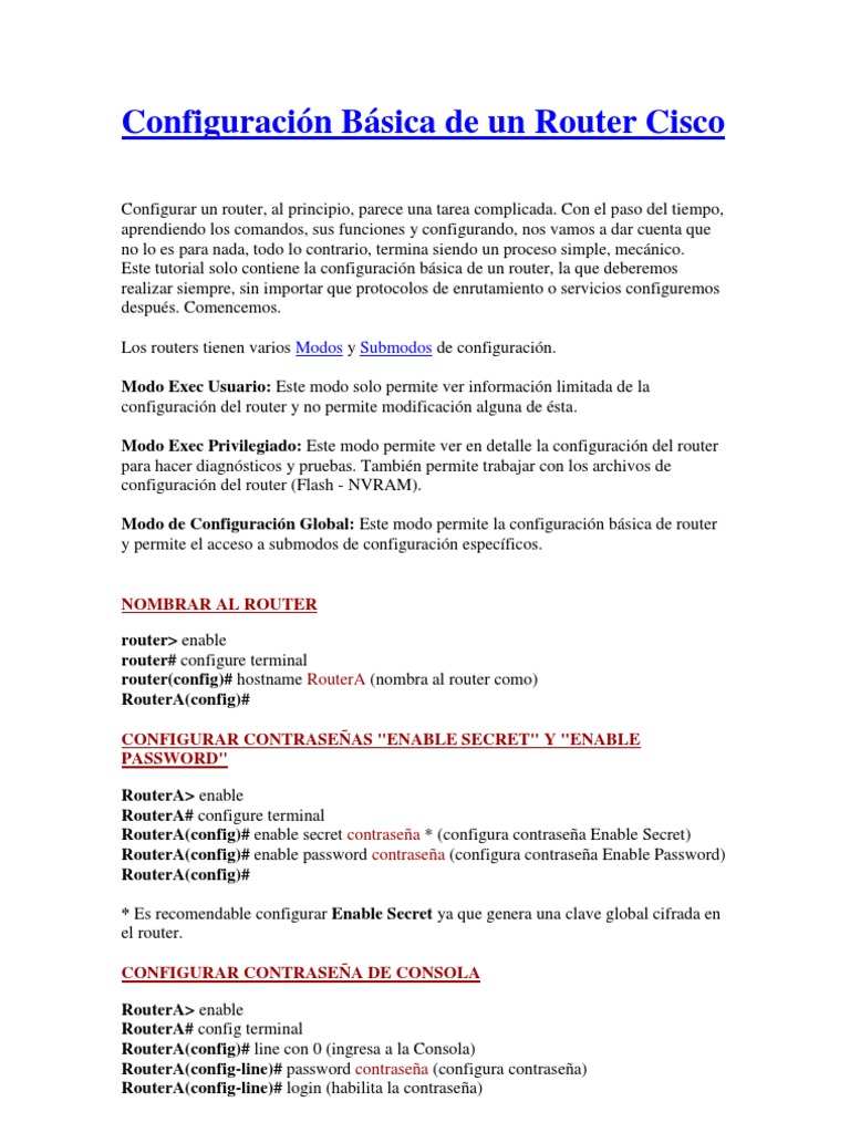 Guía Básica: Configurar Router Cisco | PDF | Enrutador (Computación ...